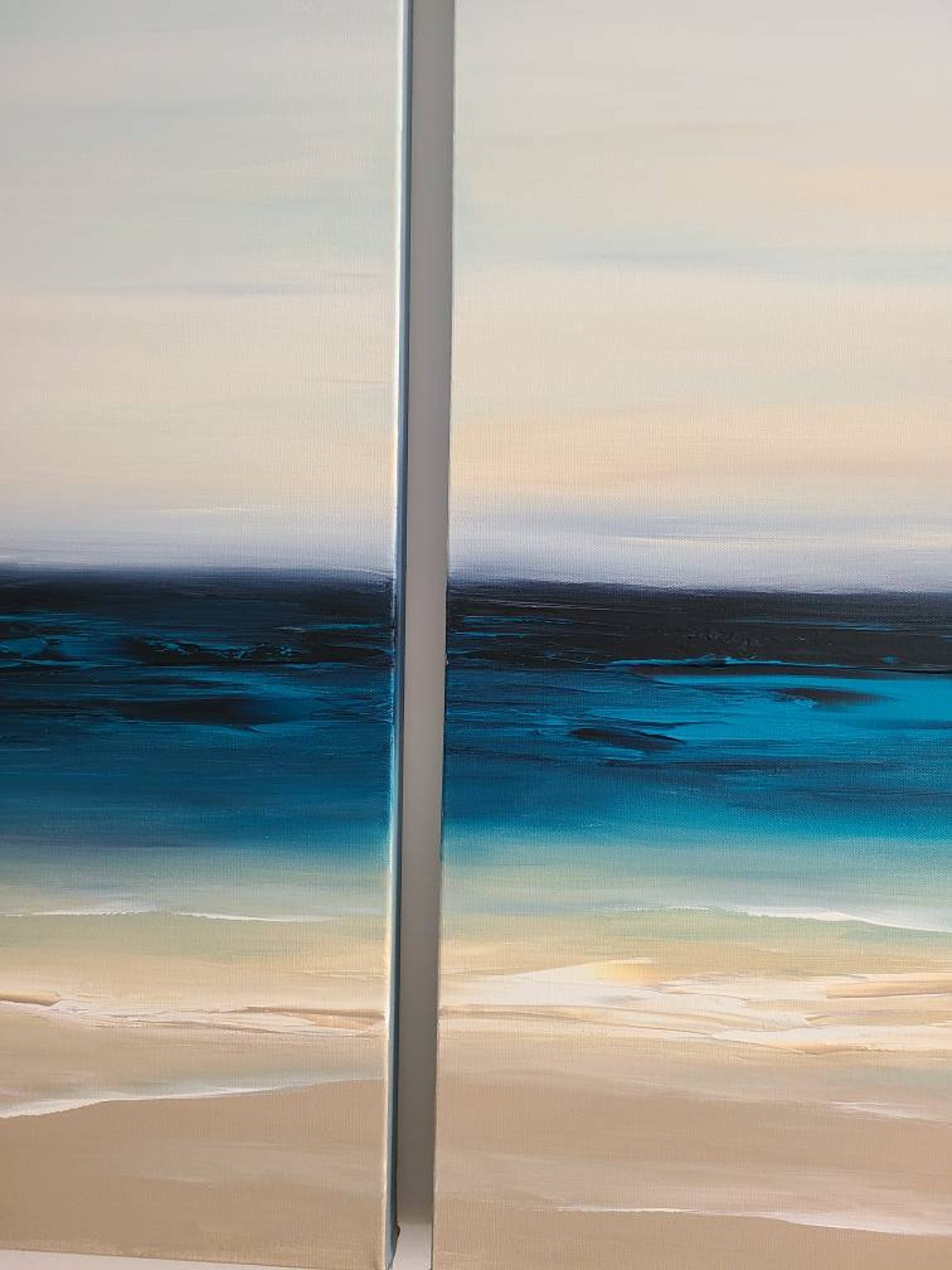 Extra Large Turquoise Set of 3 Paintings, Original Coastal Beach Canvas ...
