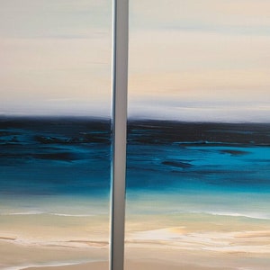 Extra Large Turquoise Set of 3 Paintings, Original Coastal Beach Canvas ...