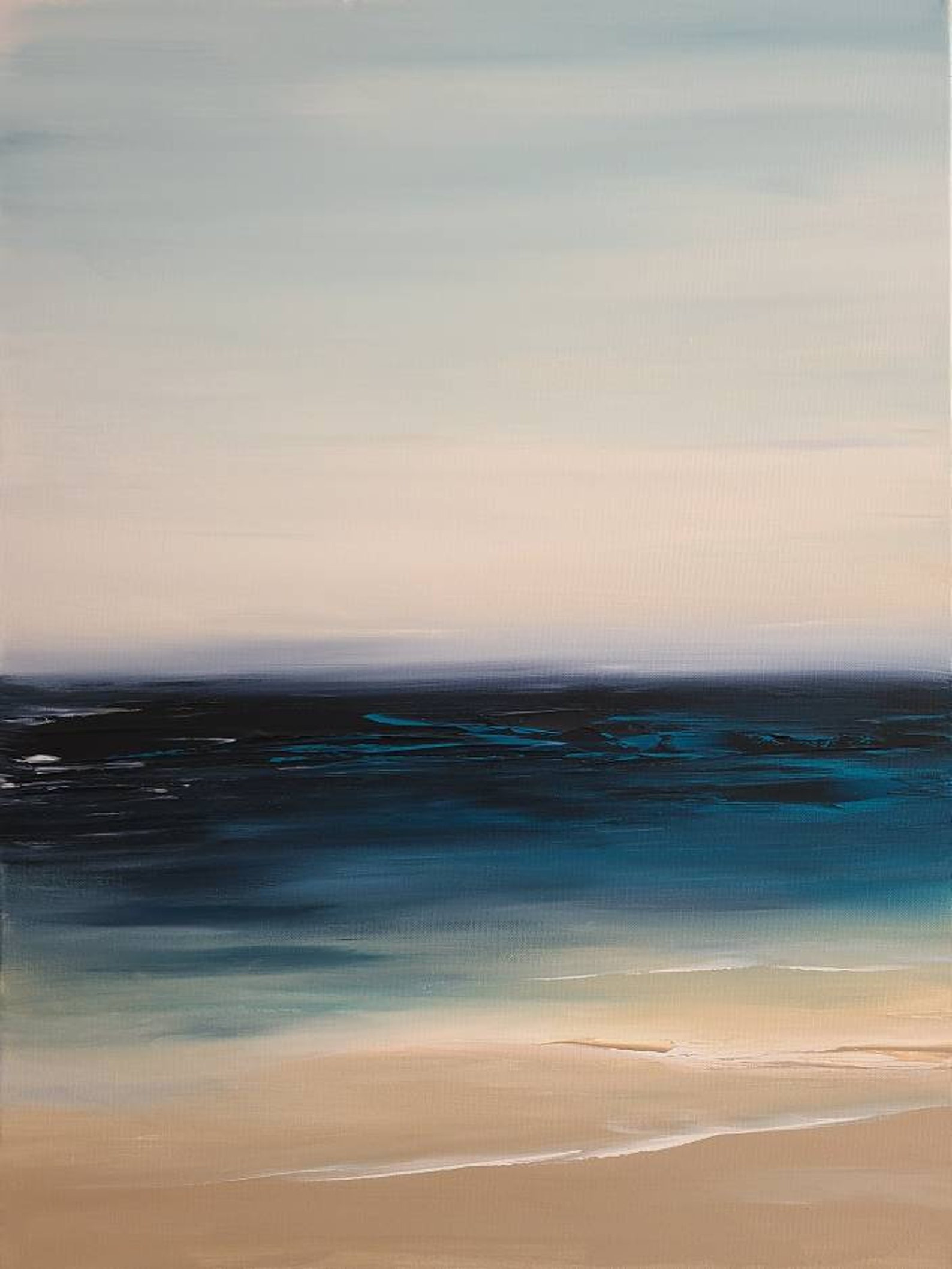 Extra Large Turquoise Set of 3 Paintings, Original Coastal Beach Canvas ...