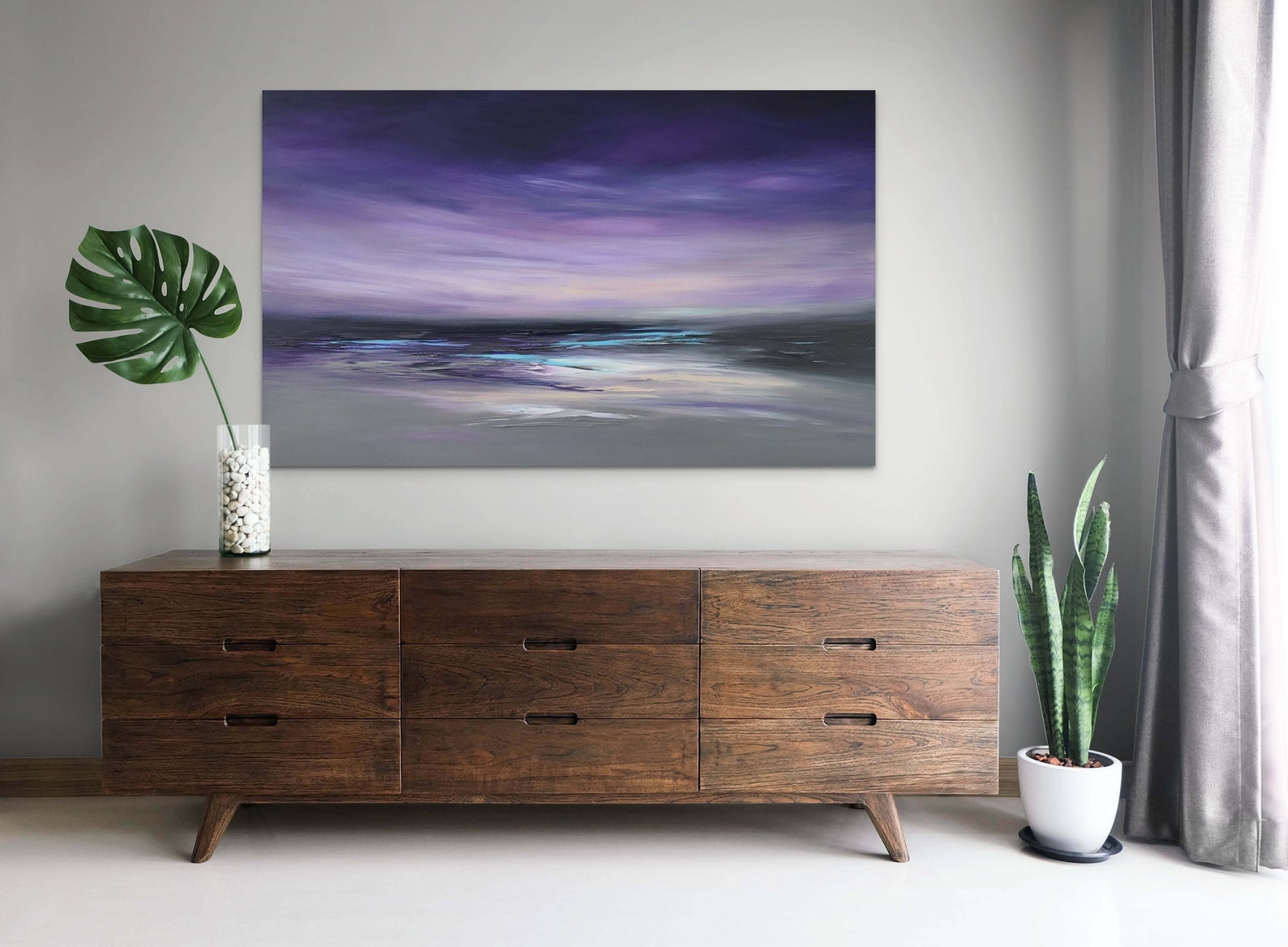 Purple Seascape Painting: Large Abstract Storm Cloud Ocean Art (30x48 ...