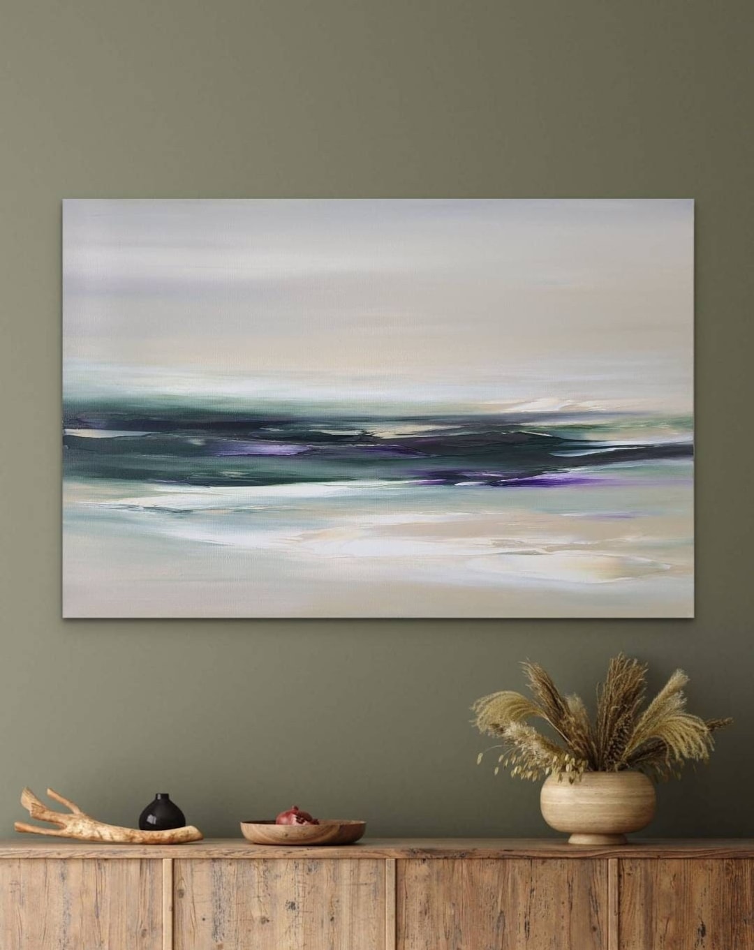 Green and Purple Abstract Landscape Painting, 24 X 36 Inch Canvas ...
