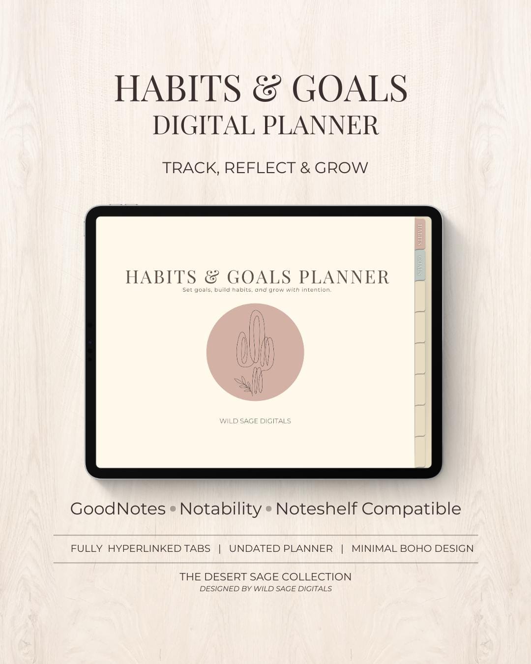 Boho Habit and Goal Digital Planner | Undated, Hyperlinked (digital ...