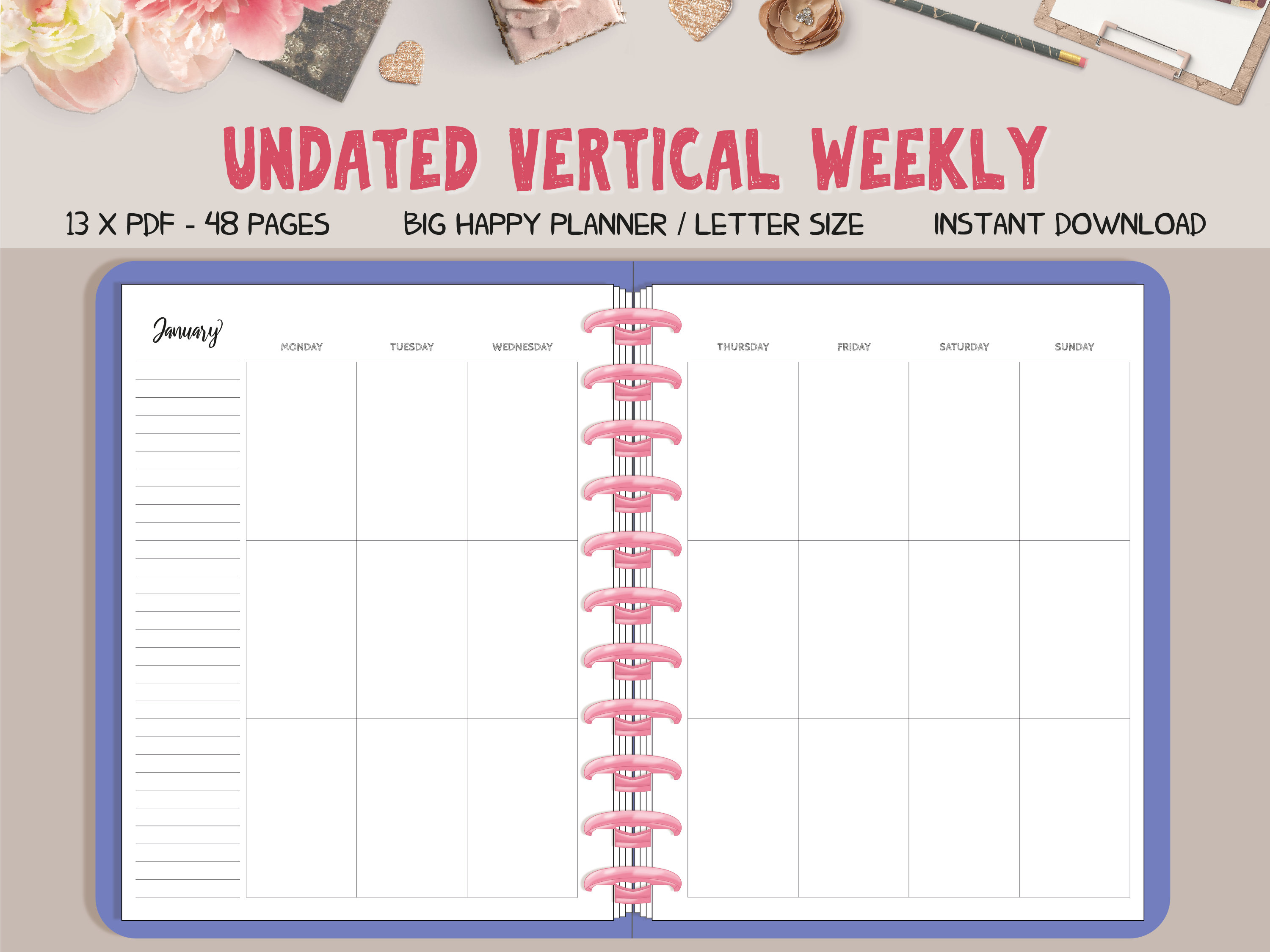 Vertical Weekly Planner Printable Big Happy Planner Printable | Etsy