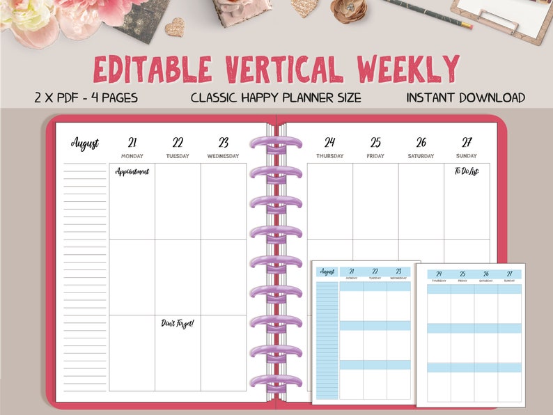 Happy Planner Vertical Layout Printable - Printable Word Searches