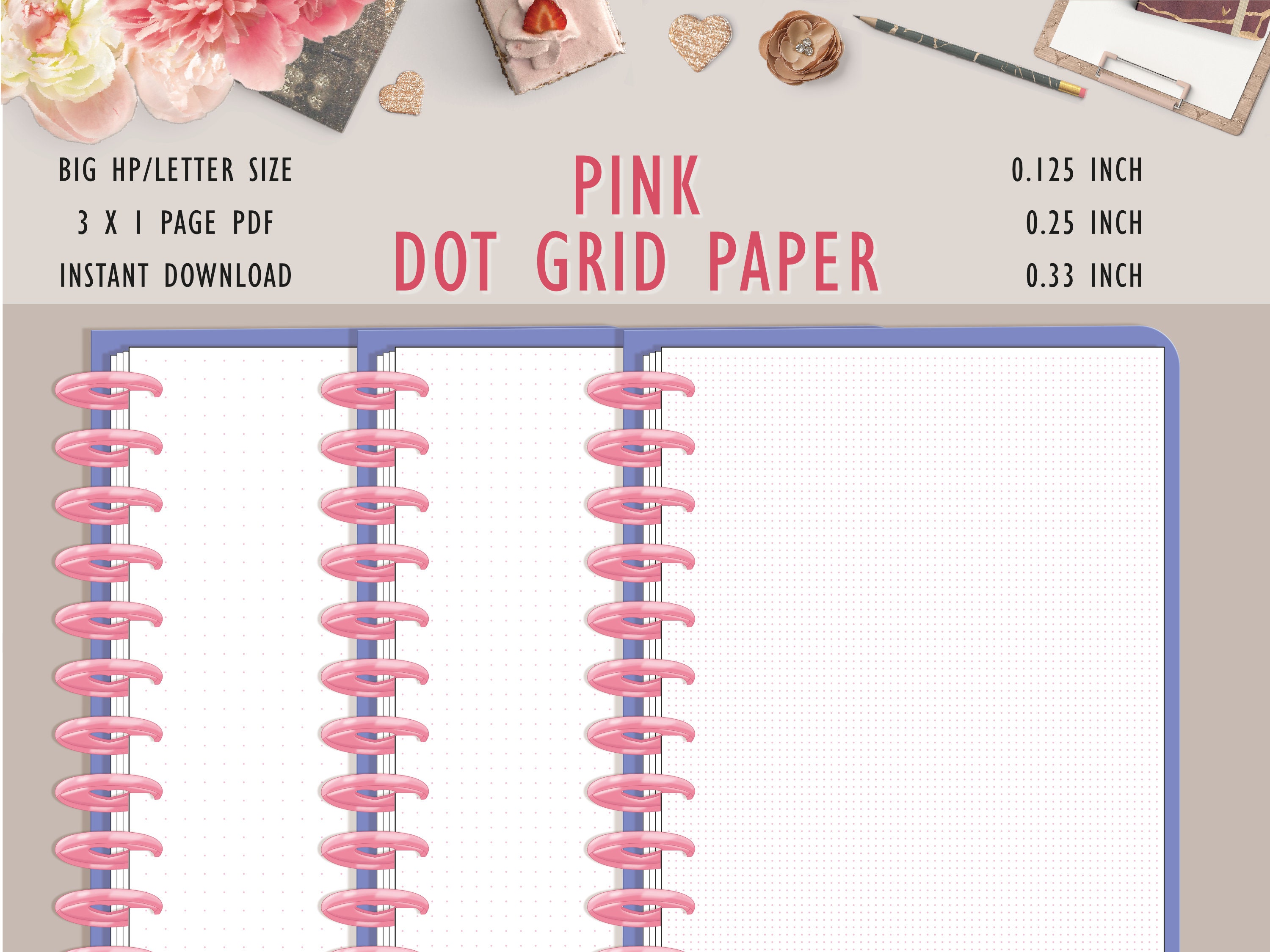 Pink Dot Grid Paper Printable, Big Planner Printable / Letter Size ...