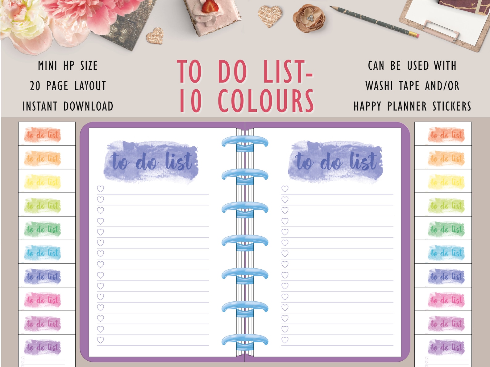 To Do List Printable Mini Planner Printable in Rainbow Colors - Etsy