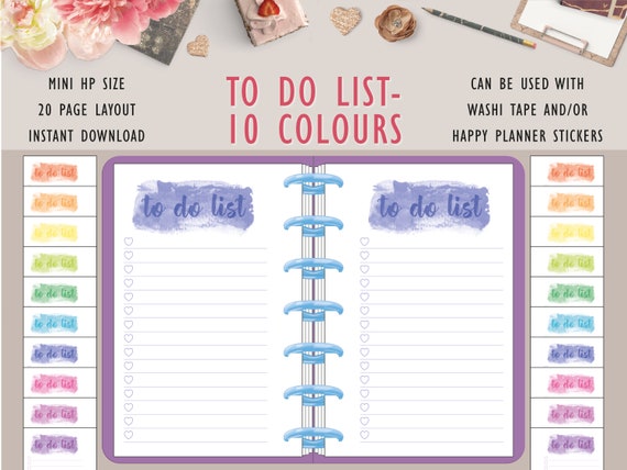 To Do List Printable Mini Planner Printable in Rainbow Colors | Etsy