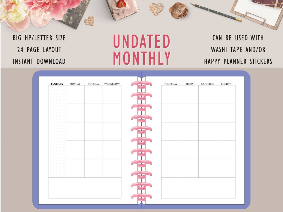 Undated Monthly Planner Printable, Big Planner Printable / Letter Size ...