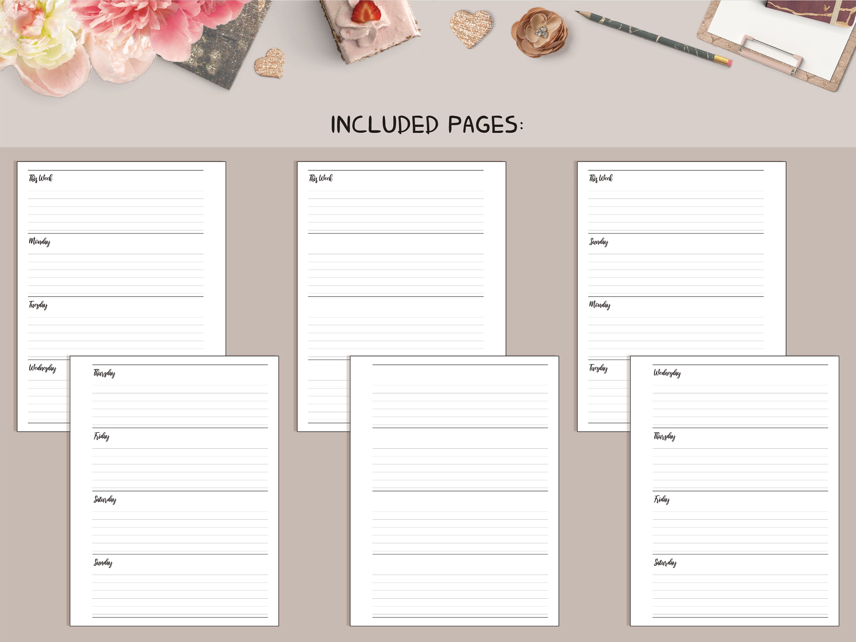 Horizontal Layout Weekly Planner Printable Big Planner | Etsy