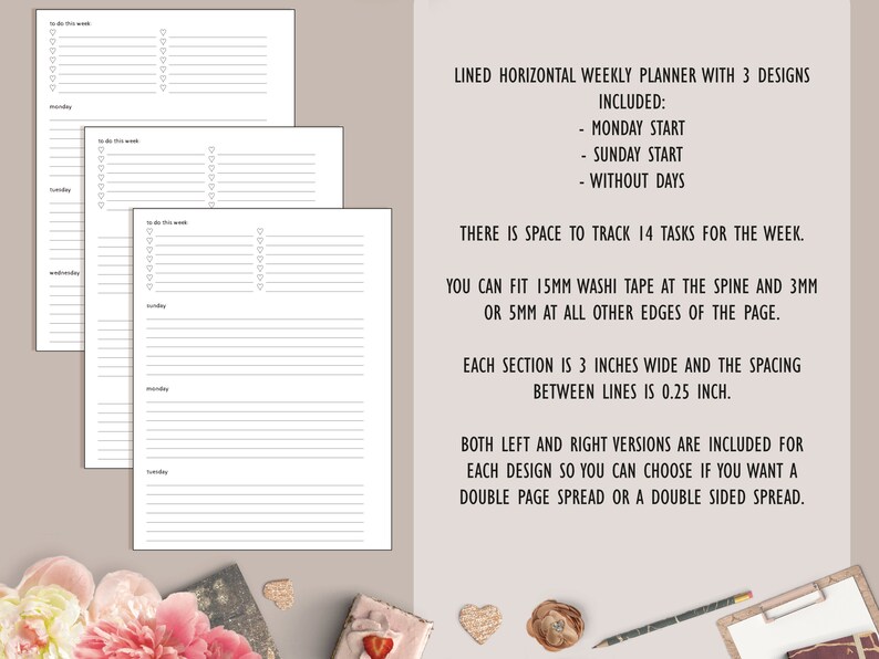 Horizontal Layout Weekly Planner Printable Big Planner - Etsy