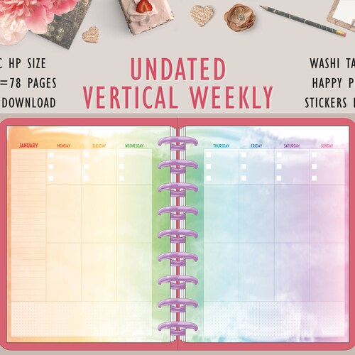 Editable Bright Rainbow Undated Vertical Weekly - Etsy