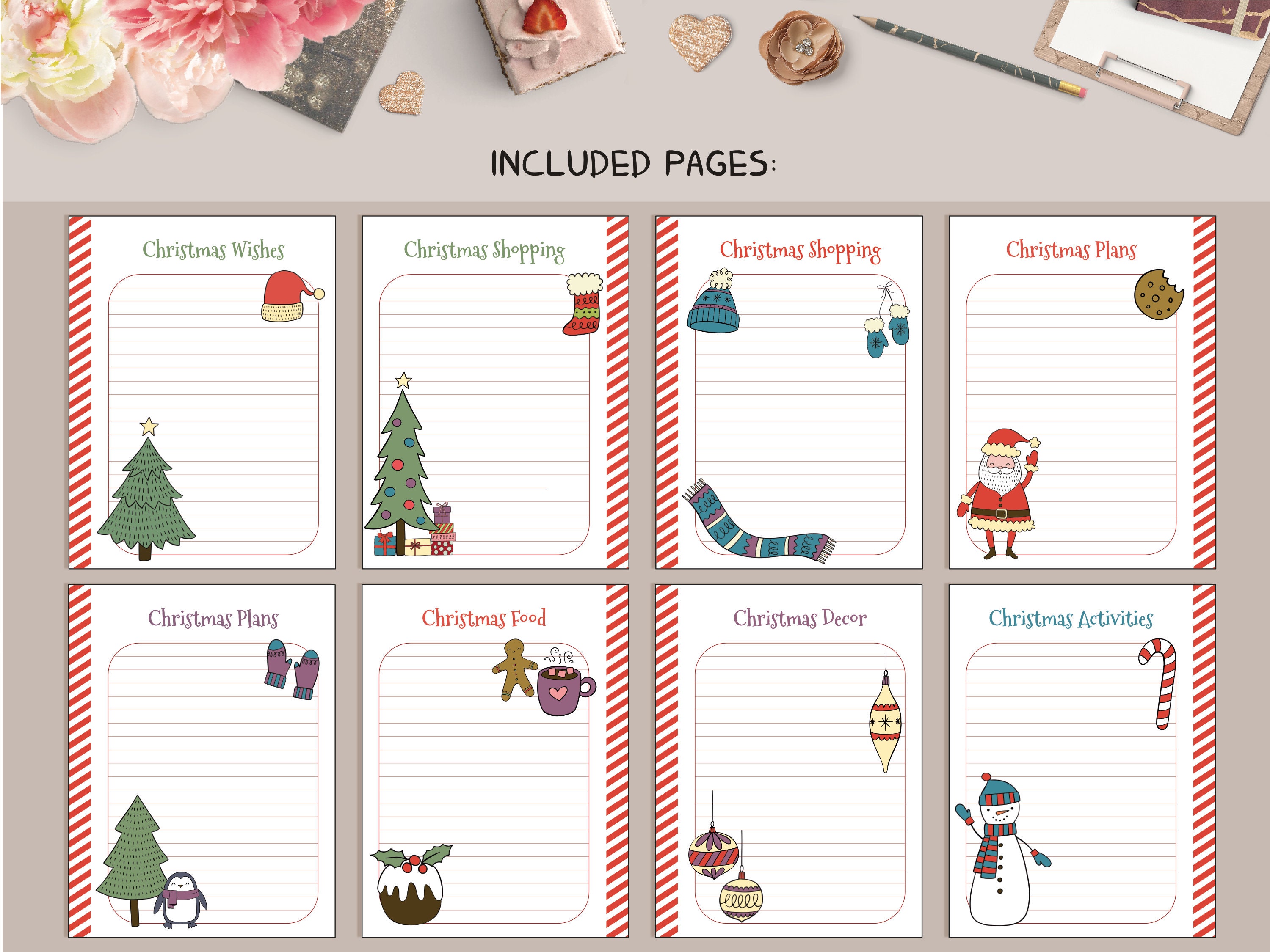 Christmas Note Paper Printable, Classic Planner Pages - Inserts ...
