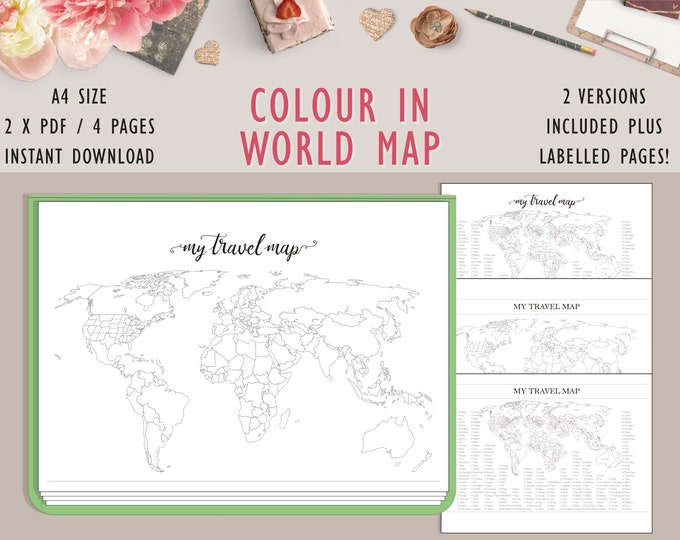 Printable TRAVEL WORLD MAP Insert for Your Personal, A5 and Letter ...