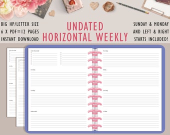 Undated Weekly Planner Printable Horizontal Layout 7 - Etsy