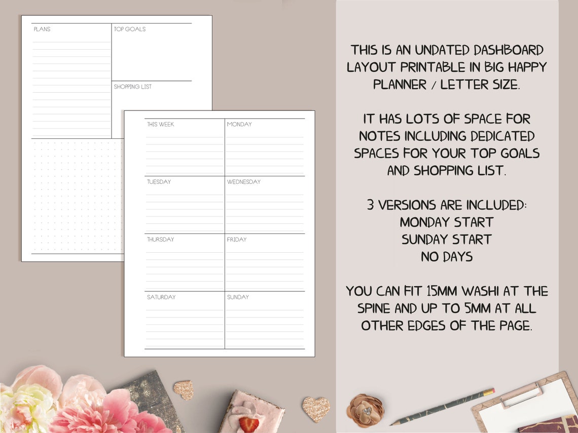 Dashboard Layout Planner Printable Big Planner Weekly Inserts - Etsy