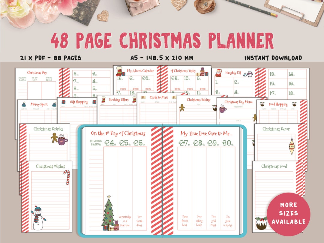 Christmas Planner Printable, A5 Planner Pages - Inserts, Extension ...