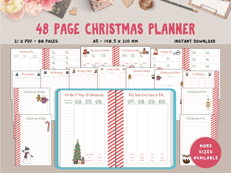 Christmas Planner Printable, A5 Planner Pages - Inserts, Extension ...