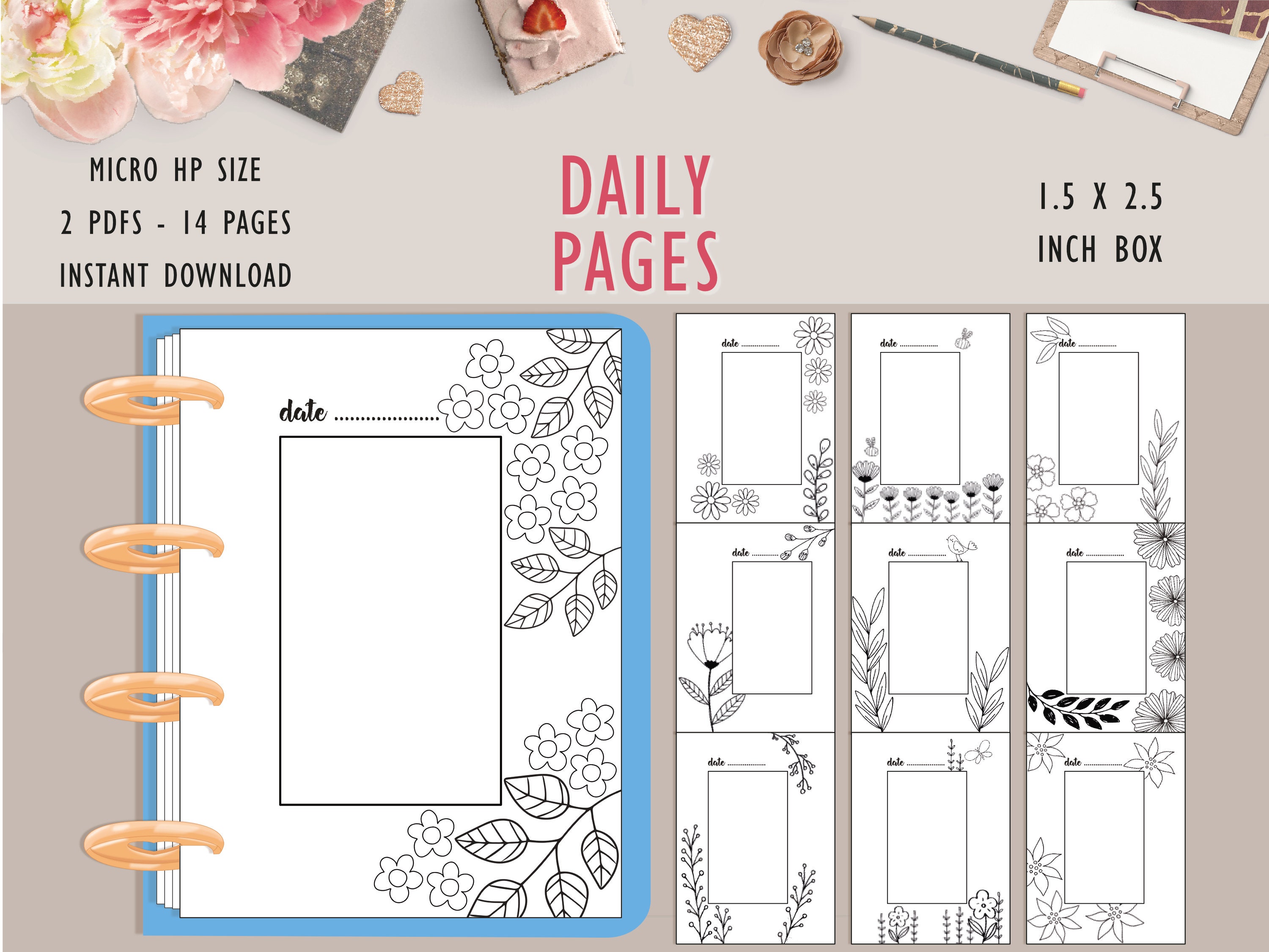 Floral Undated Daily Planner Inserts Micro Planner Printable - Etsy