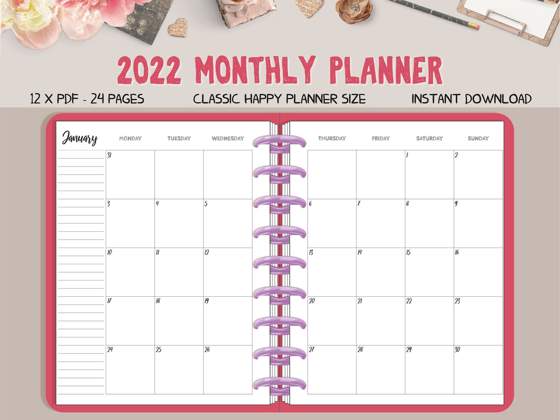 2022 Monthly Planner Printable Classic Planner Inserts Etsy Israel
