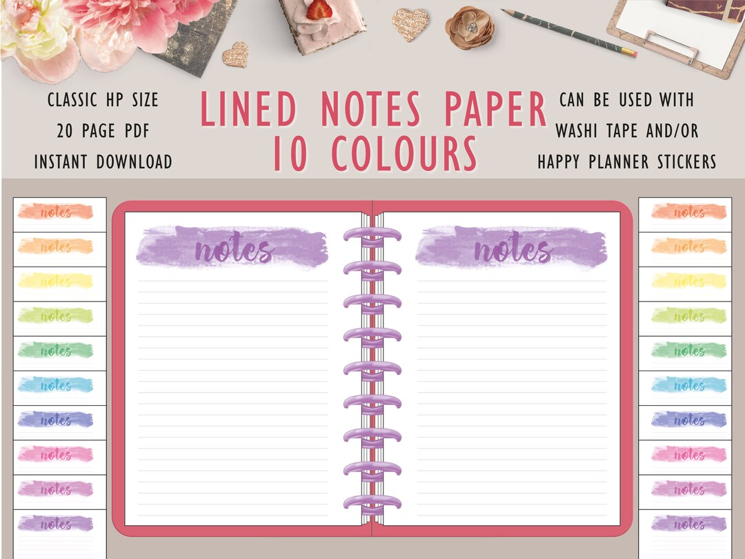 Lined Paper Printable, Classic Planner Printable in Rainbow Colours - Etsy