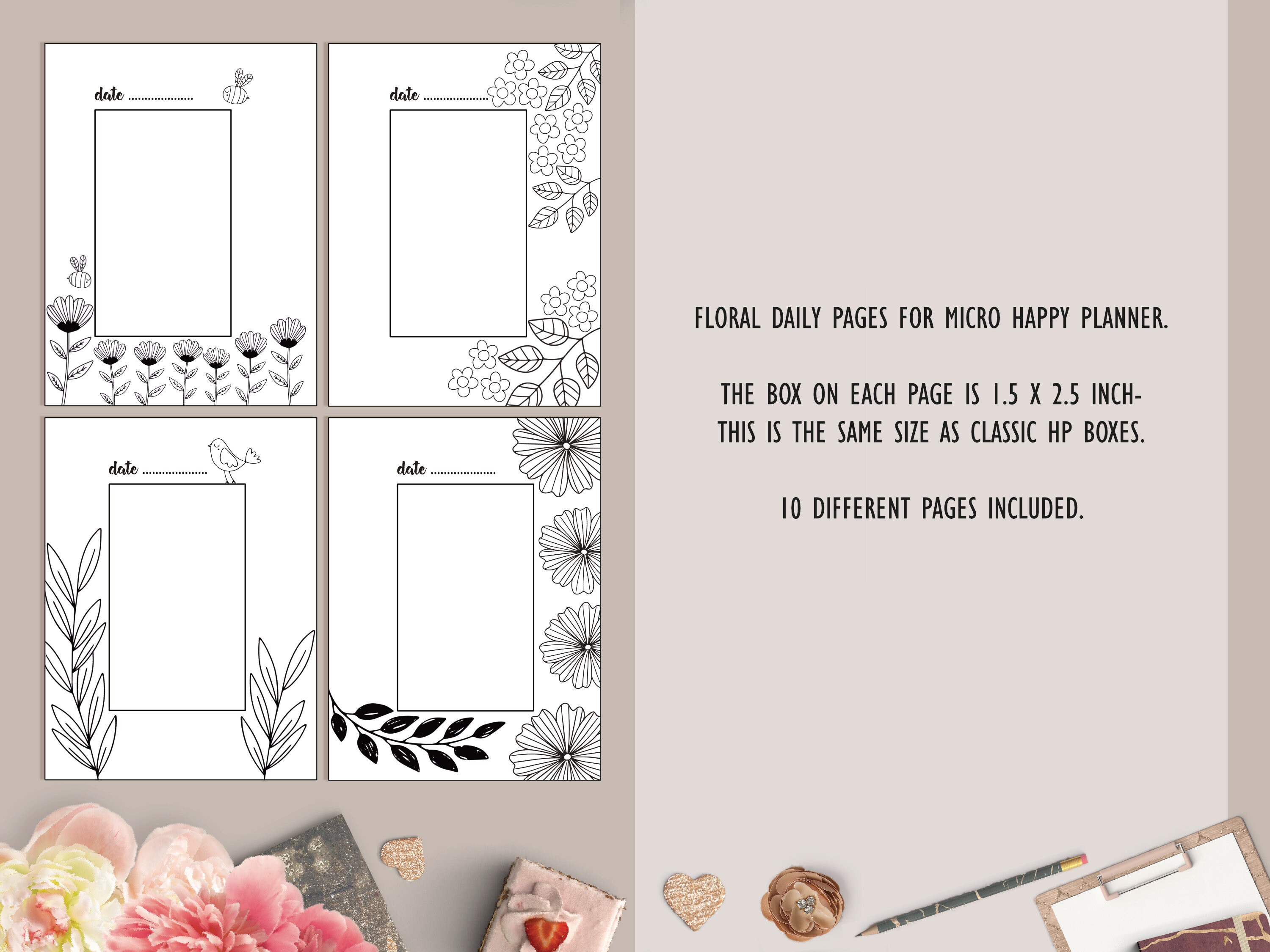 Floral Undated Daily Planner Inserts Micro Planner Printable - Etsy
