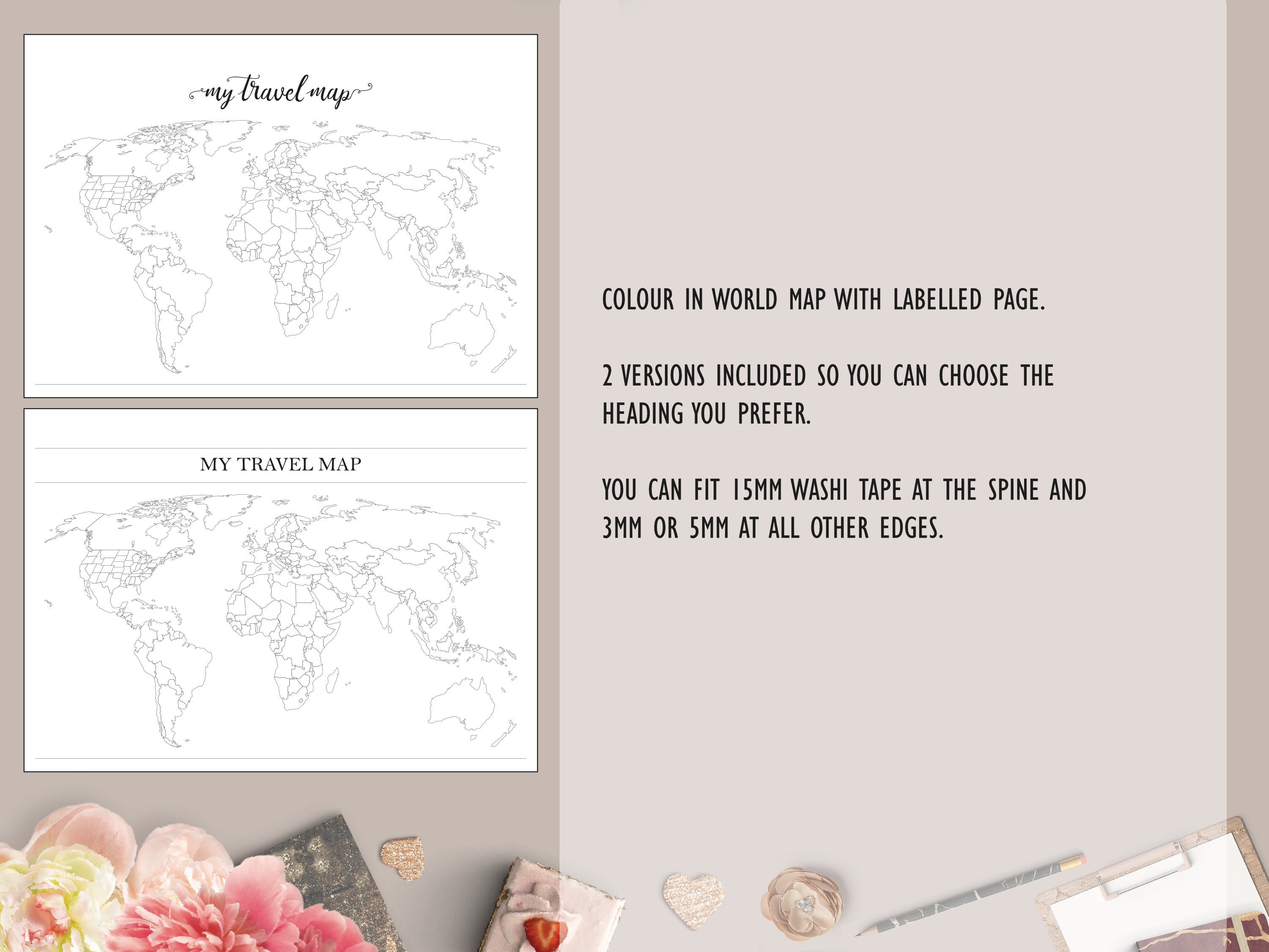 World Travel Map Tracker, A4 Size Printable - Etsy