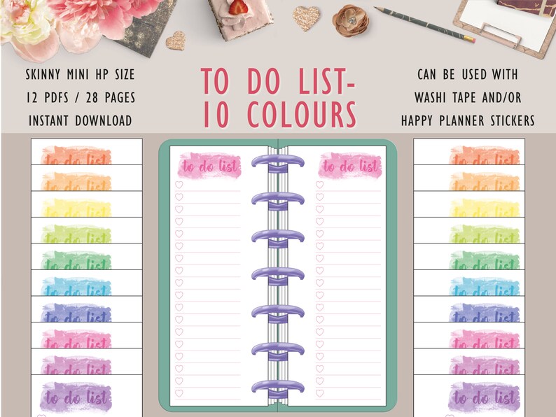 To Do List Printable Skinny Mini Planner Printable in Rainbow - Etsy