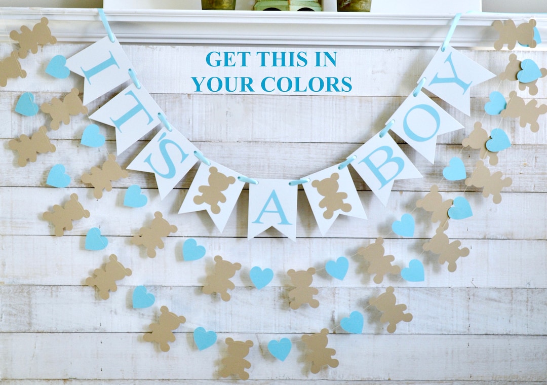 Teddy Bear Baby Shower Banner: It's a Boy Garland, Blue Decorations - Etsy