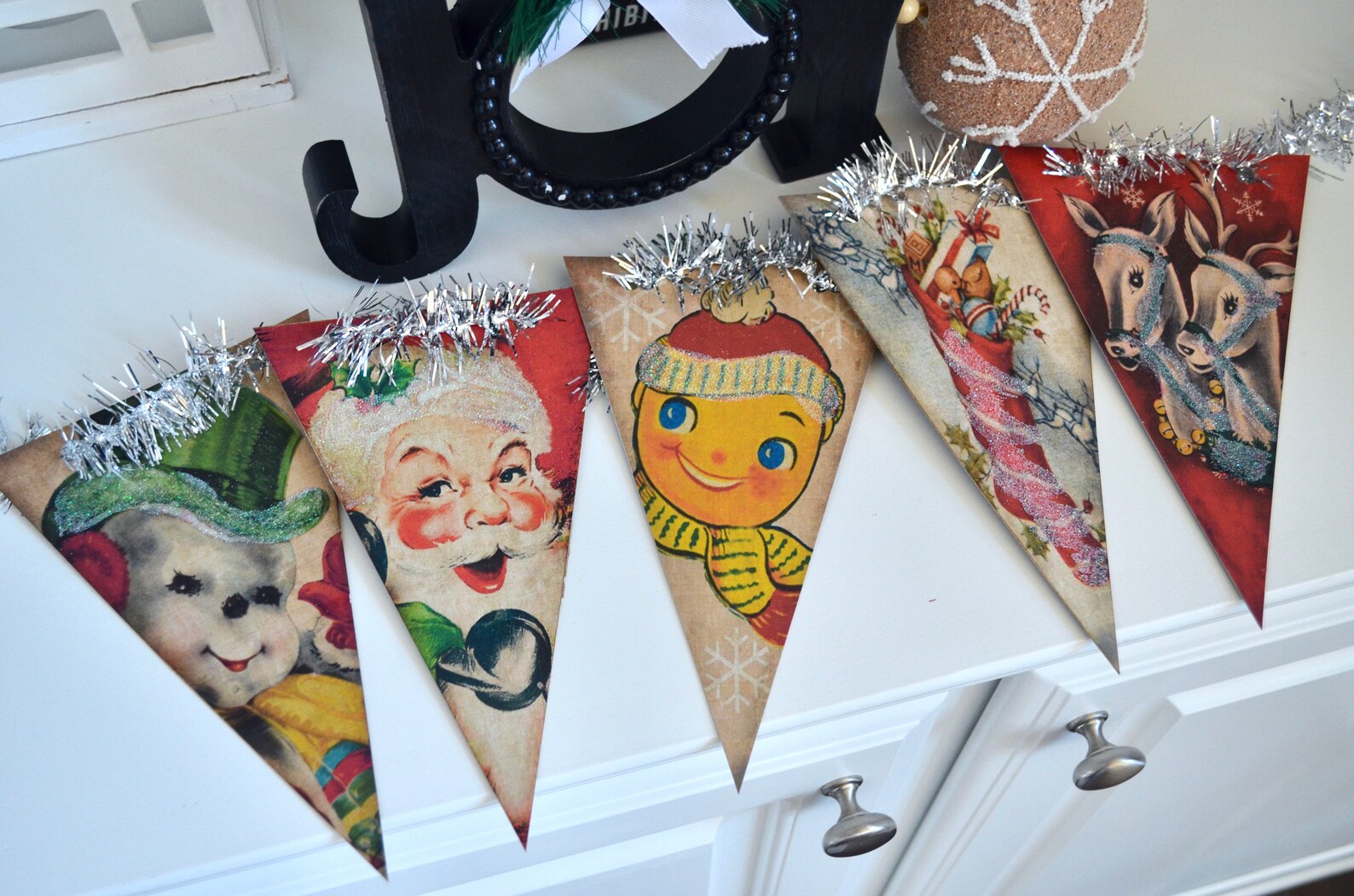 Retro Vintage Style Christmas Banner Vintage Santa Snowman - Etsy
