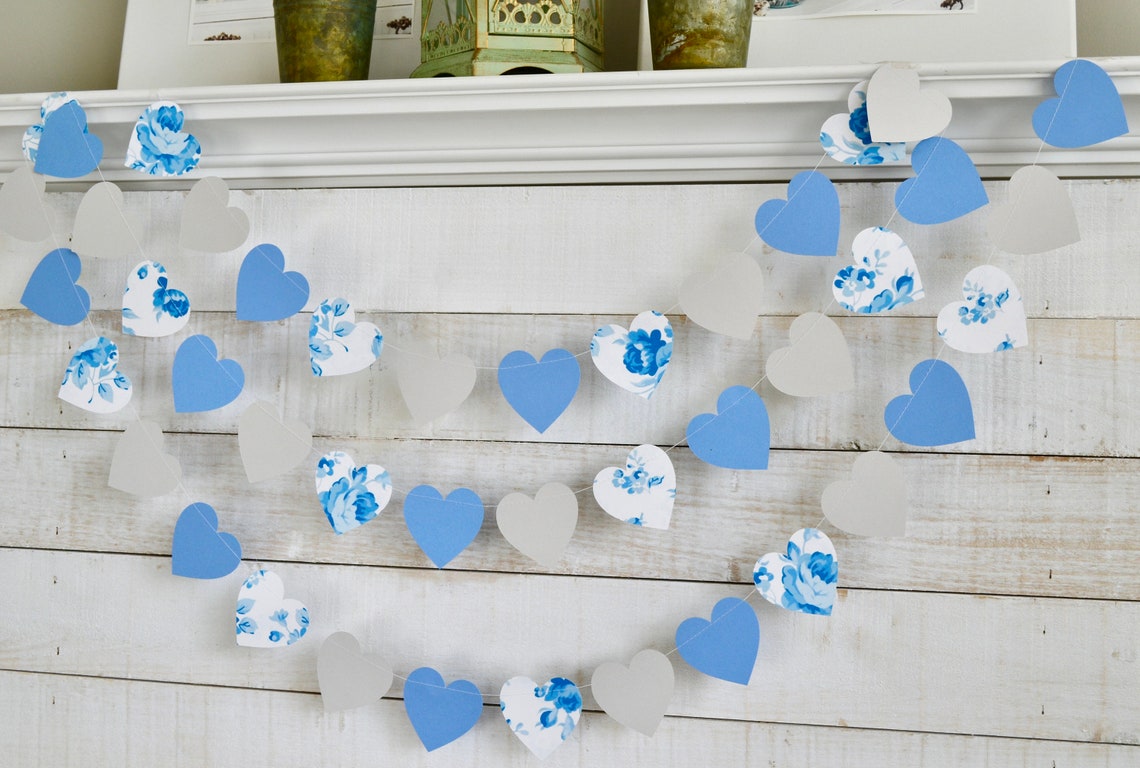 Blue Floral Heart Garland Heart Photo Backdrop Heart - Etsy