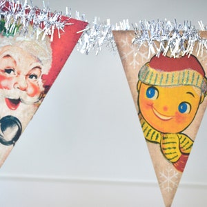 Vintage Style Christmas Banner: Glitter Santa, Snowman, Reindeer ...