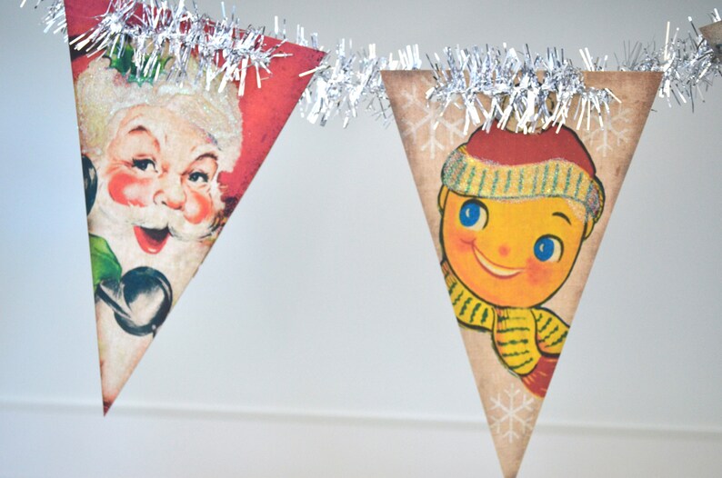 Retro Vintage Style Christmas Banner Vintage Santa Snowman - Etsy