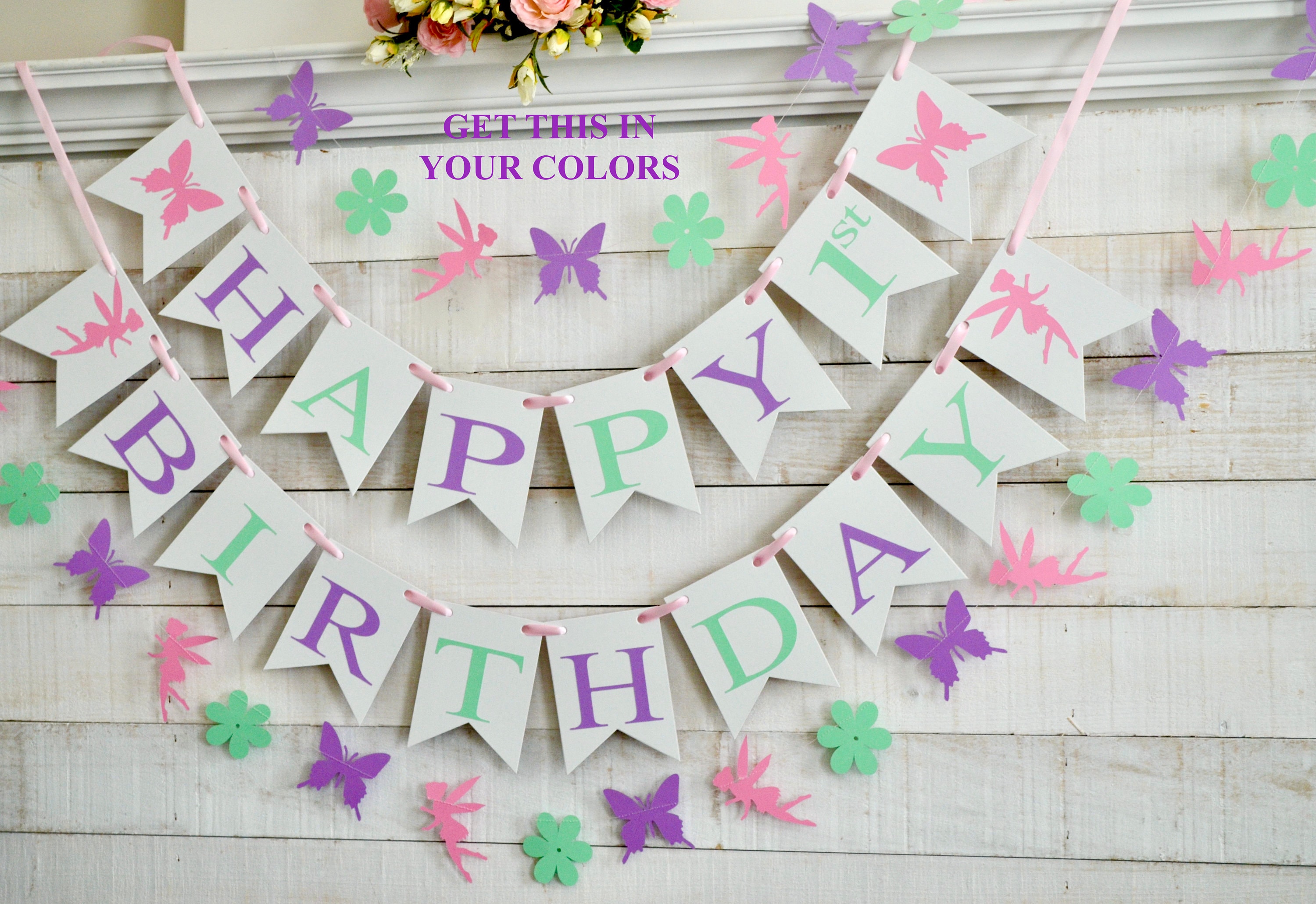 Fairy Theme Birthday Party Banner Happy Birthday Banner | Etsy