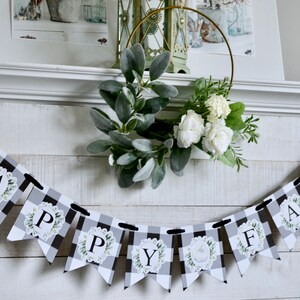 Happy Fall Banner, Black and White Flannel Fall Banner, Rustic Fall ...