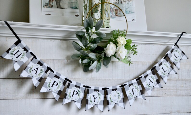 Happy Fall Banner Black and White Flannel Fall Banner Rustic - Etsy