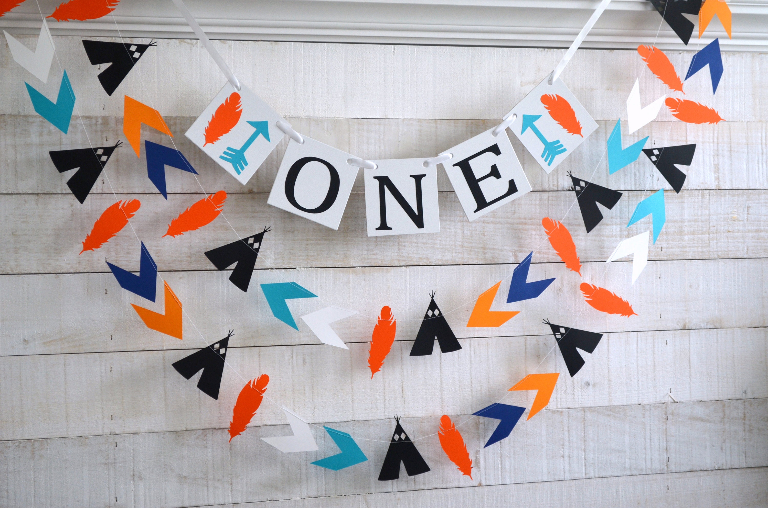 Teepee and feather Birthday Banner First Birthday Tribal | Etsy