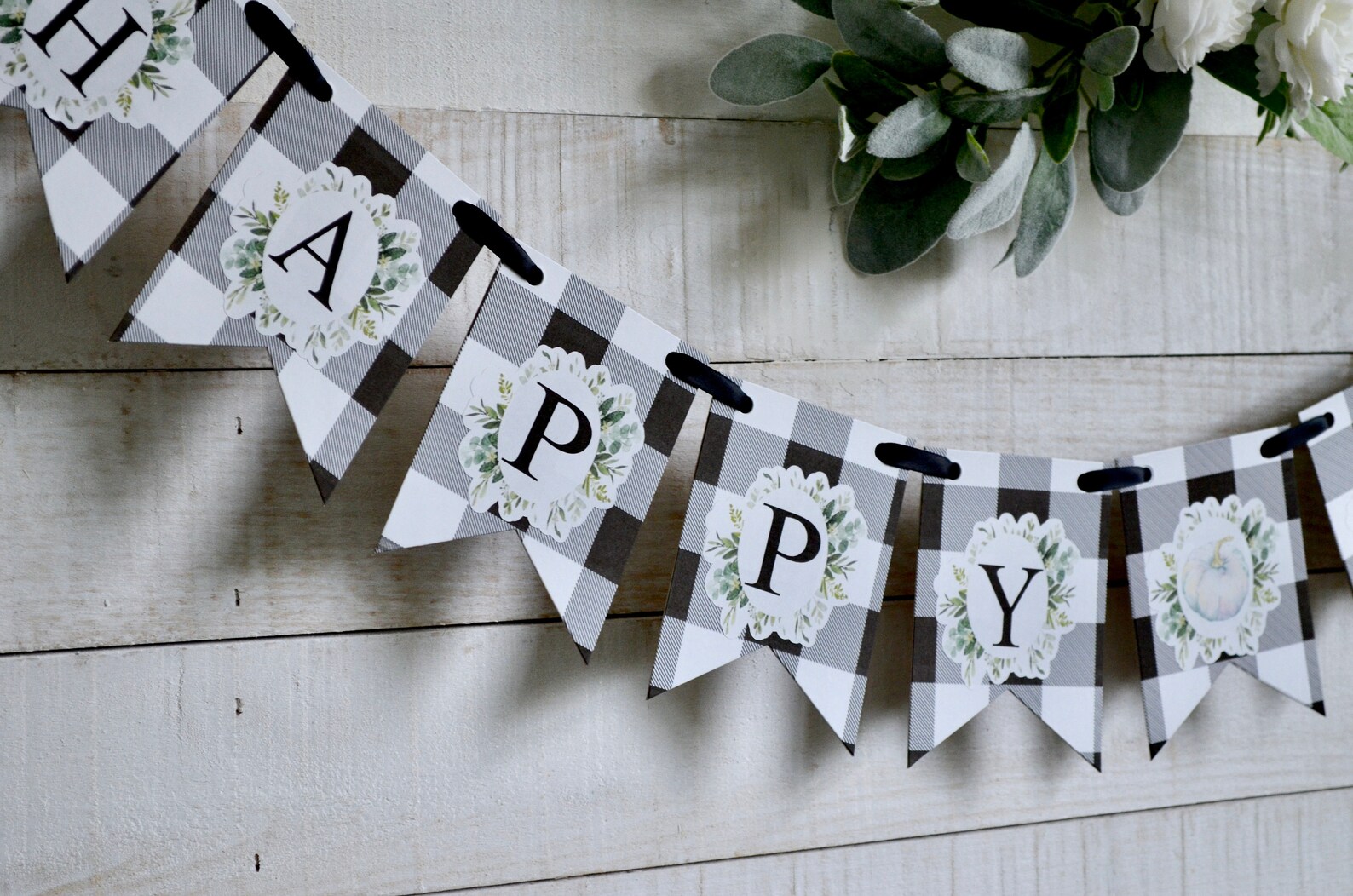 Happy Fall Banner Black and White Flannel Fall Banner Rustic - Etsy