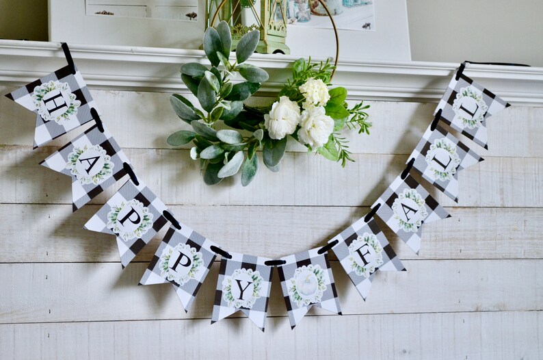 Happy Fall Banner Black and White Flannel Fall Banner Rustic - Etsy