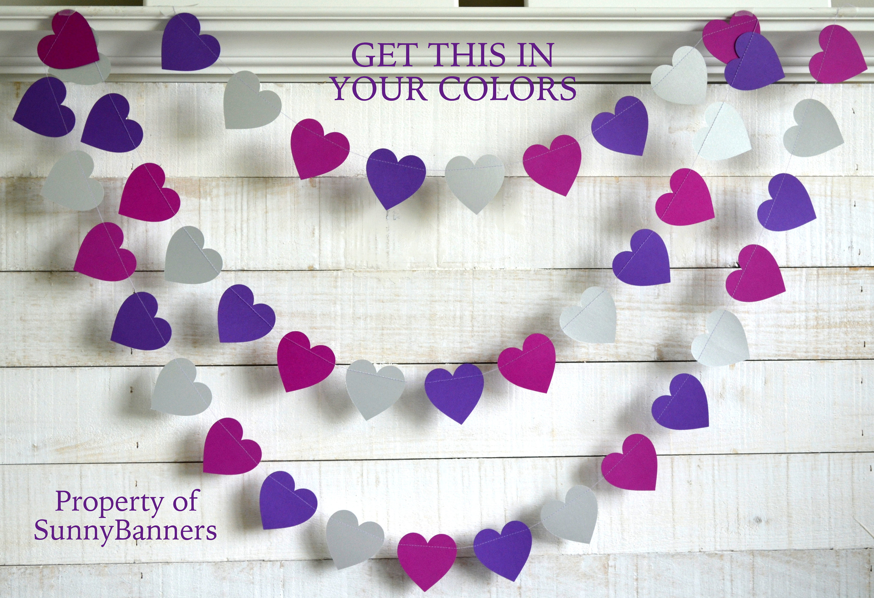 Purple Heart Garland Purple Bridal shower decorations | Etsy