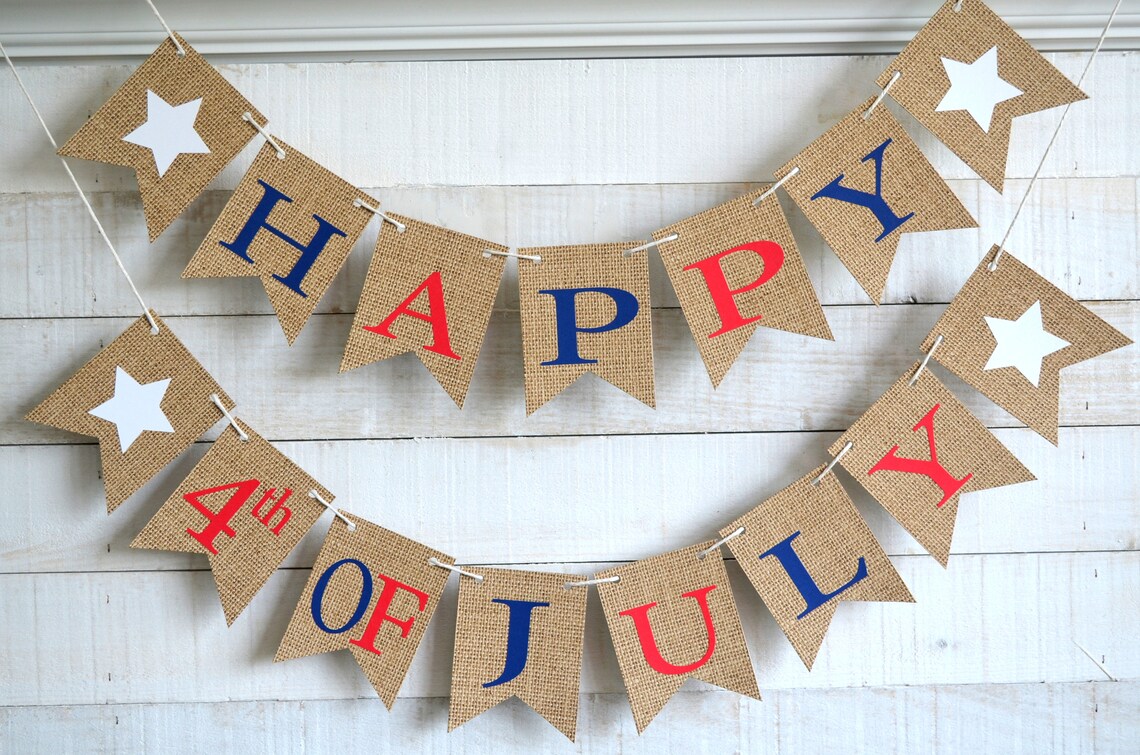 Happy 4th of July Banner Patriotic Banner Patriotic Burlap | Etsy
