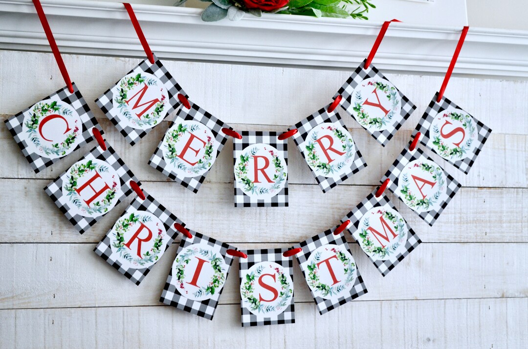 Buffalo Plaid Merry Christmas Banner: Lumberjack Holiday Decor - Etsy