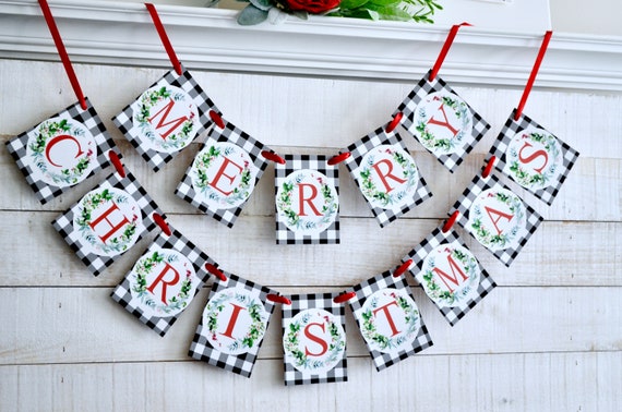 Buffalo Plaid Merry Christmas Banner, Christmas Banner, Lumberjack ...