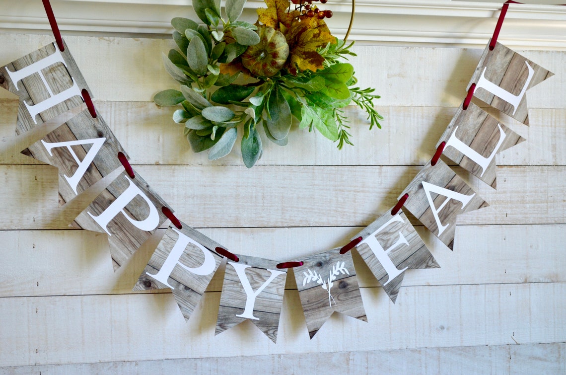 HAPPY FALL Banner Rustic Wood Banner Fall Bunting Fall | Etsy