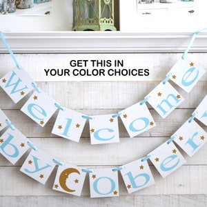 Personalized Welcome Baby Banner: Moon and Stars, Custom Garland - Etsy