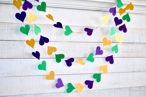 Mardi Gras Heart garland, Mardi gras garland, Carnival decorations, Fat ...