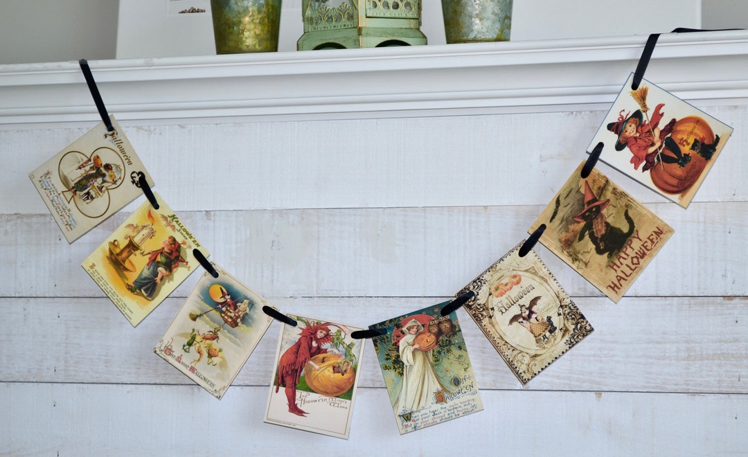 Vintage Ephemera Halloween Banner: Chipboard Witch Garland - Etsy