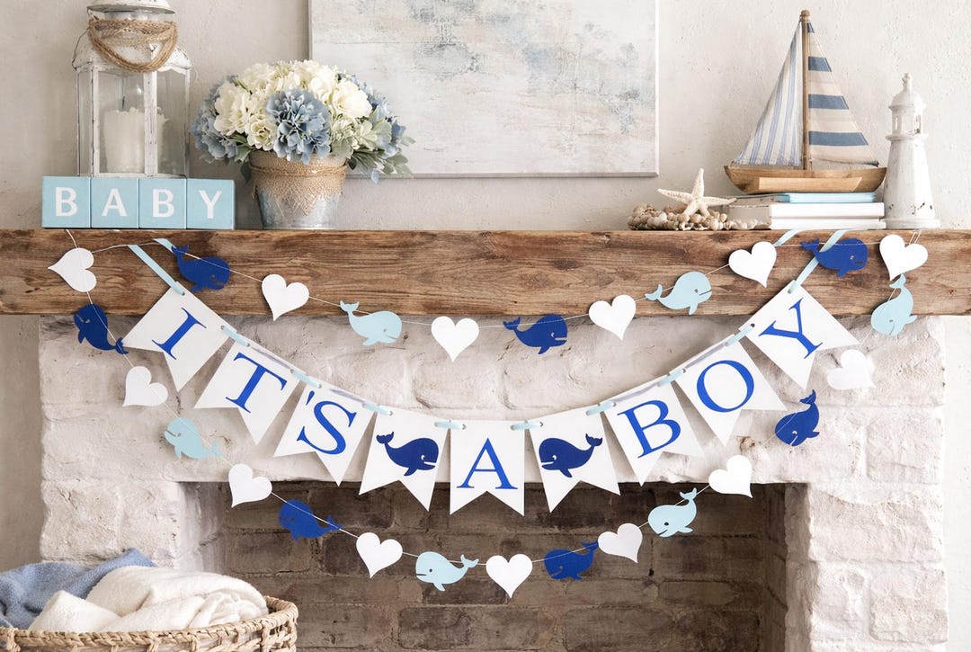Whale Baby Shower Banner, "it's a Boy" Garland, Blue - Etsy