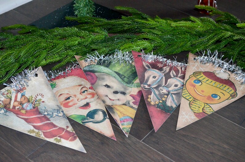 Retro Vintage Style Christmas Banner Vintage Santa Snowman - Etsy