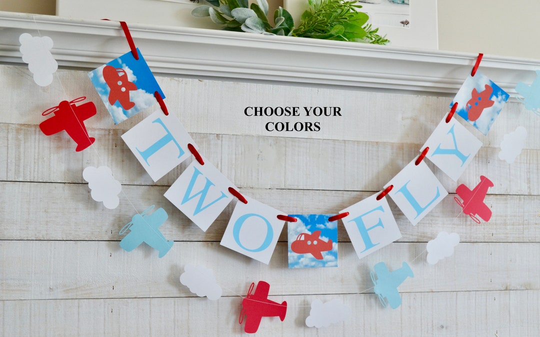 TWO Fly 2nd Birthday Decoration - Boys Birthday- Airplane 2nd Birthday ...