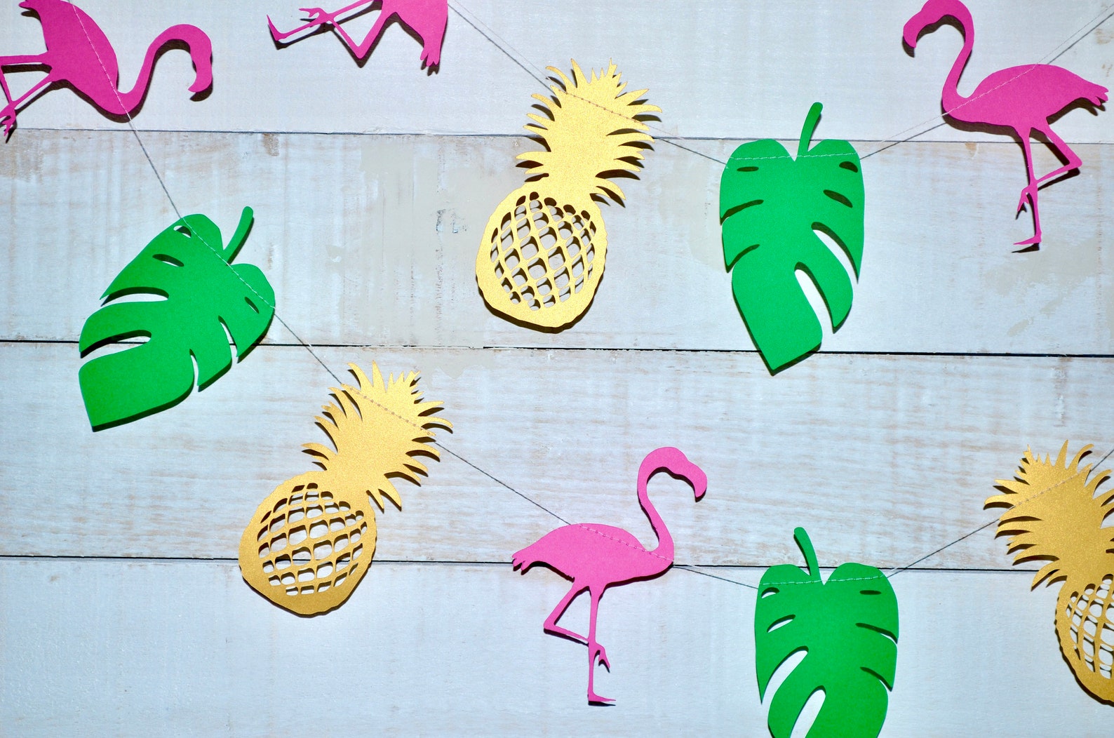 Tropical Flamingo Banner – Pink & Gold Pineapple Garland With Monstera ...